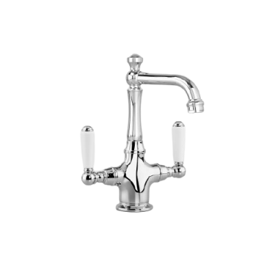 Olde English Basin Mixer with Swivel Spout - Sea of White